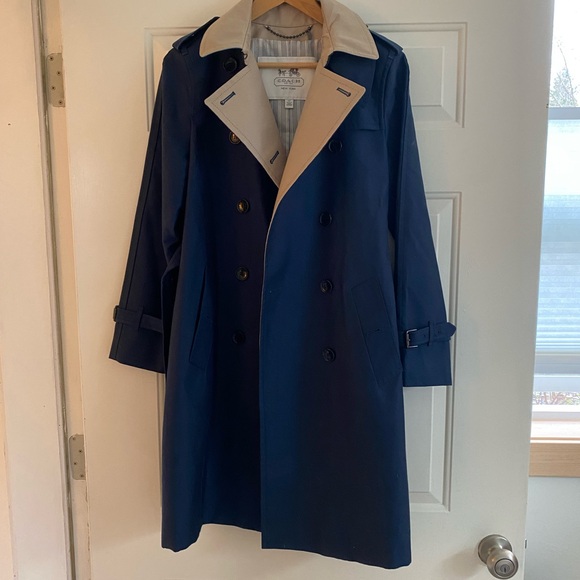 Coach | Jackets & Coats | Coach Blue Doublebreasted Trench Coat With ...